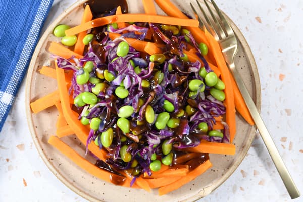 Garlic Sesame Glazed Cabbage and Edamame with “Sweet Potato Noodles ...