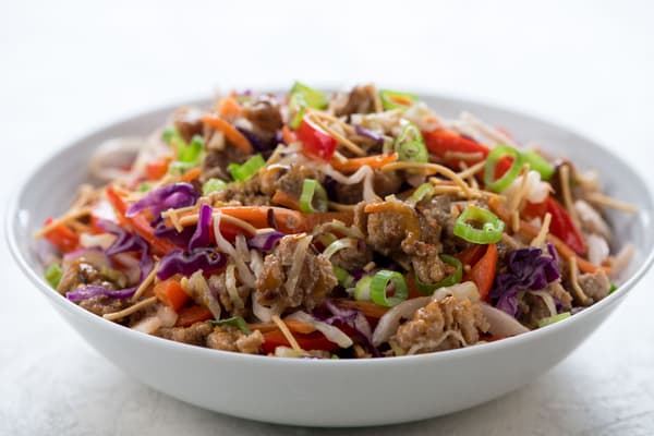 Thai Pork Spring Roll in a Bowl with Satay Sauce and Crispy Rice ...
