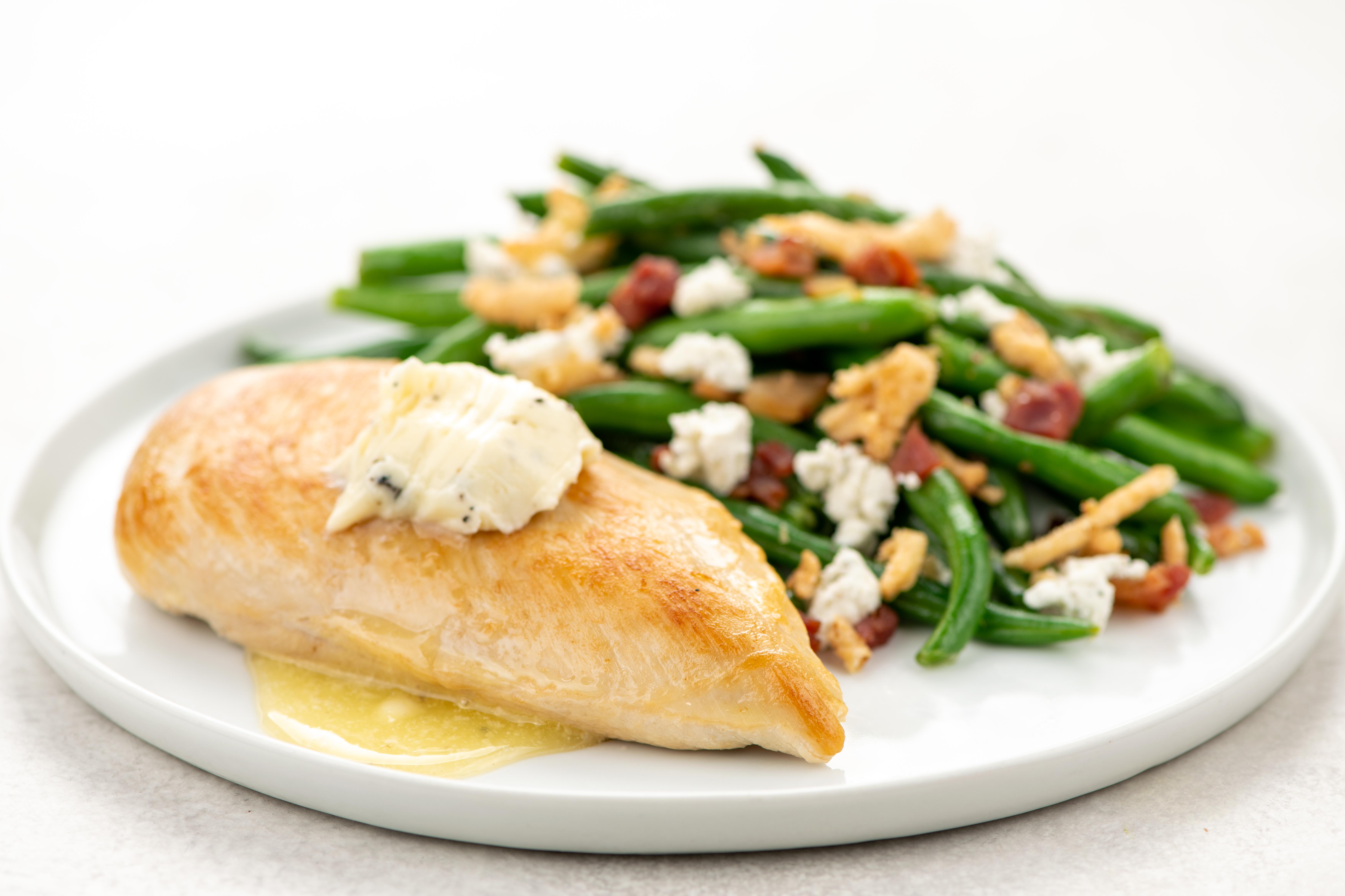 Truffle Chicken with Goat Cheese and Bacon Smothered Green Beans Recipe ...
