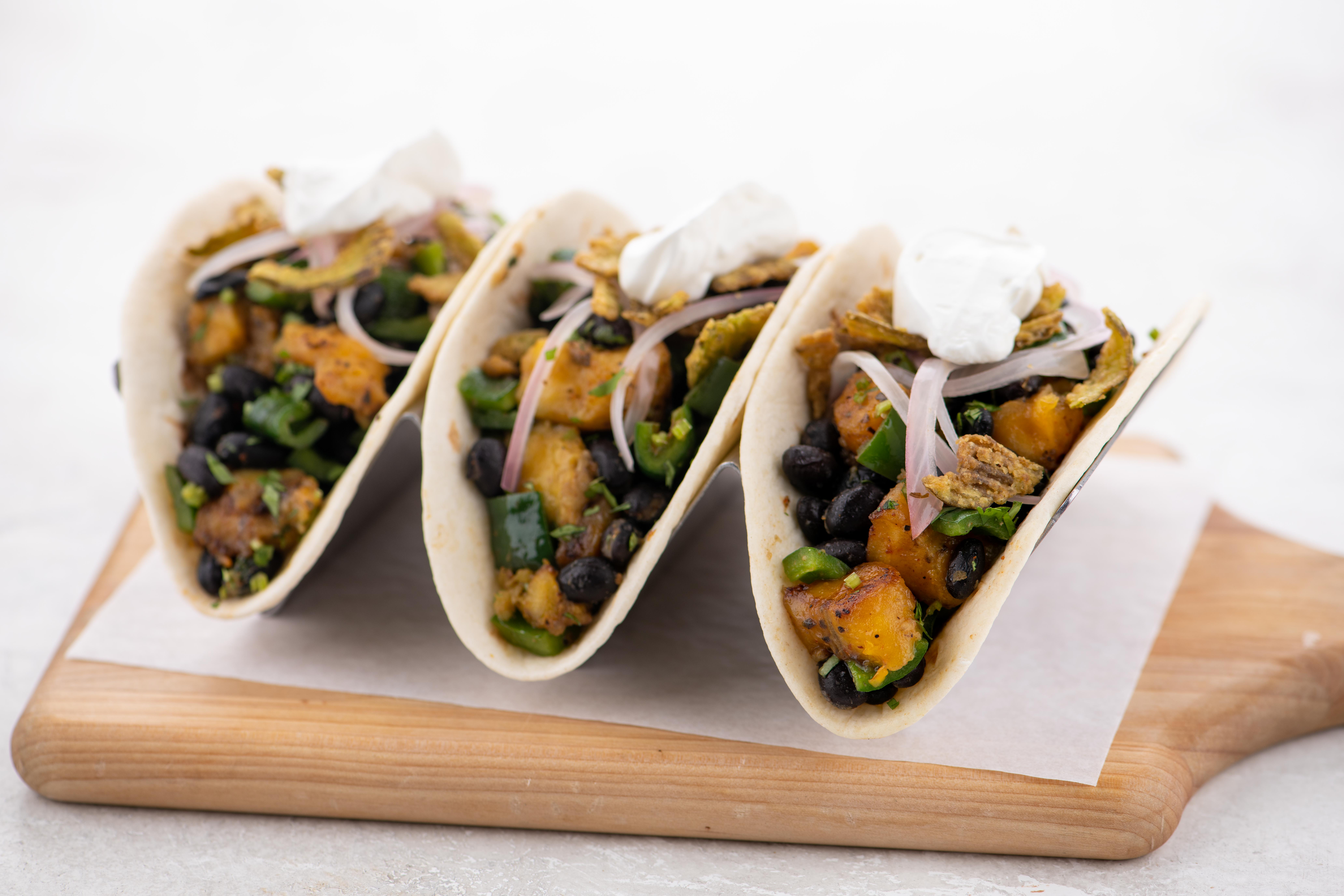 Spicy Plantain and Black Bean Tacos Recipe - Home Chef