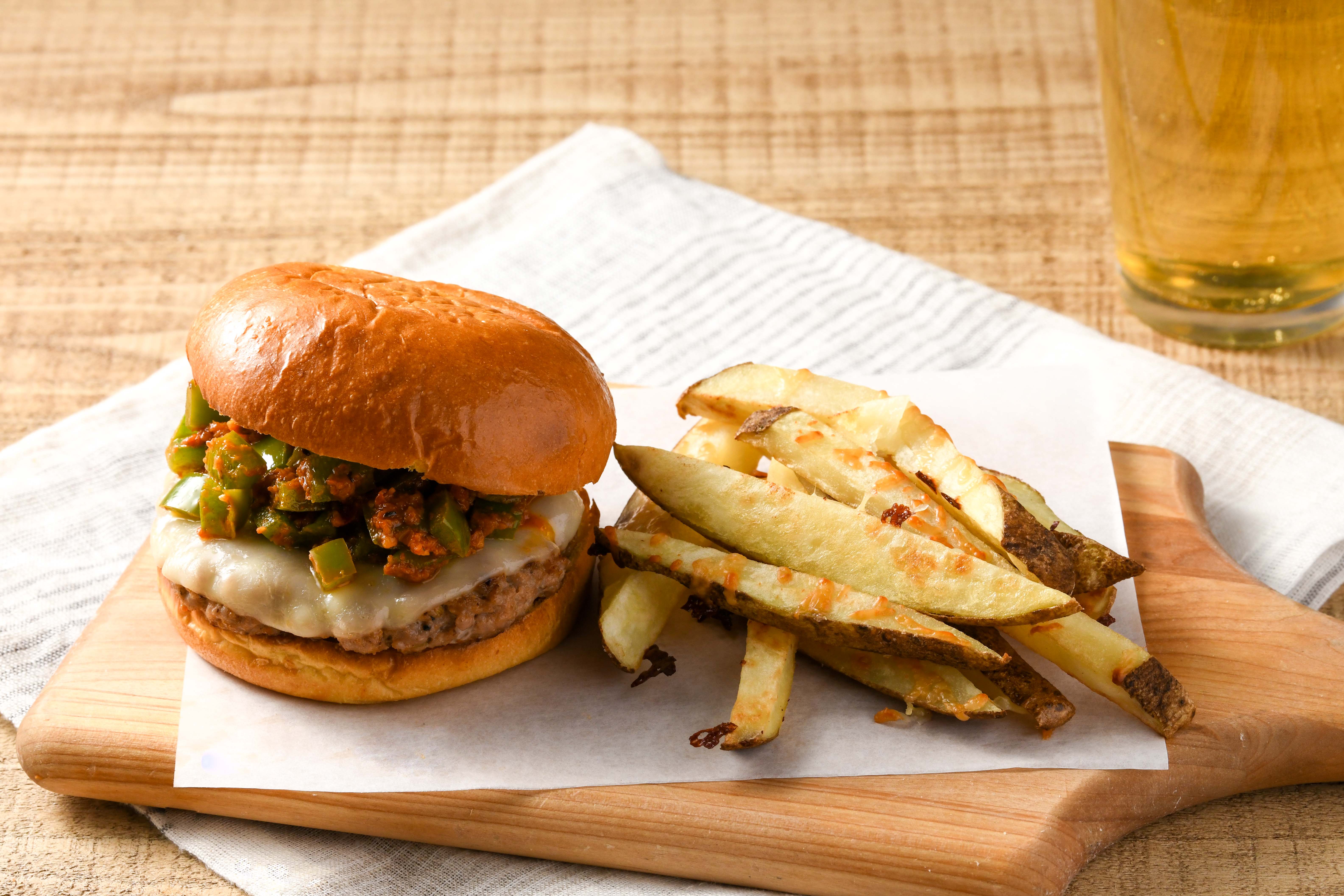 Italian Sausage Burger with Provolone and Smoky Pepper Relish Recipe ...