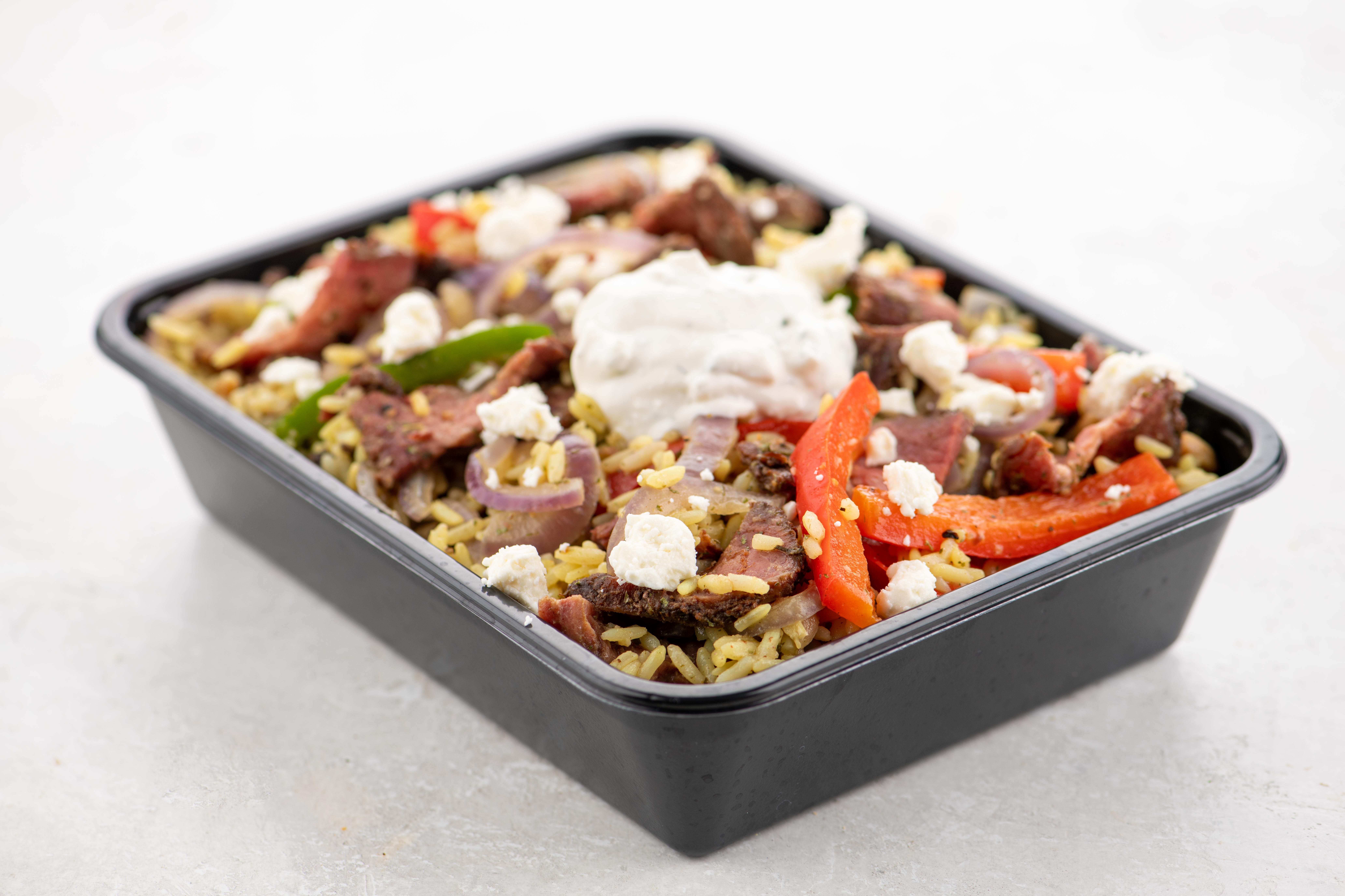 Steak Gyro Rice Bowl with Onions, Peppers, and Feta Recipe - Home Chef