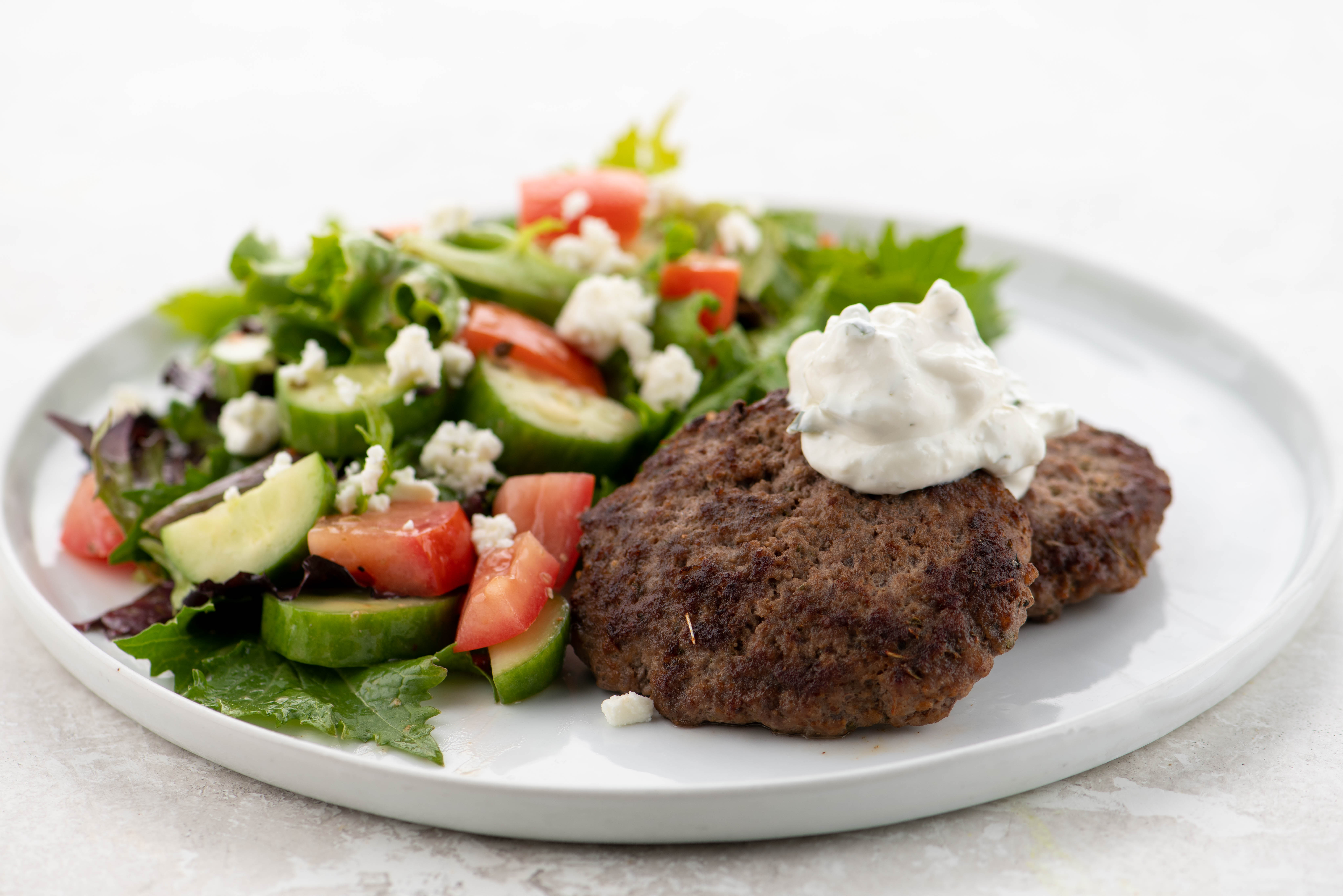 Beef Kefta Patties with Tzatziki and Greek-Style Salad Recipe - Home Chef