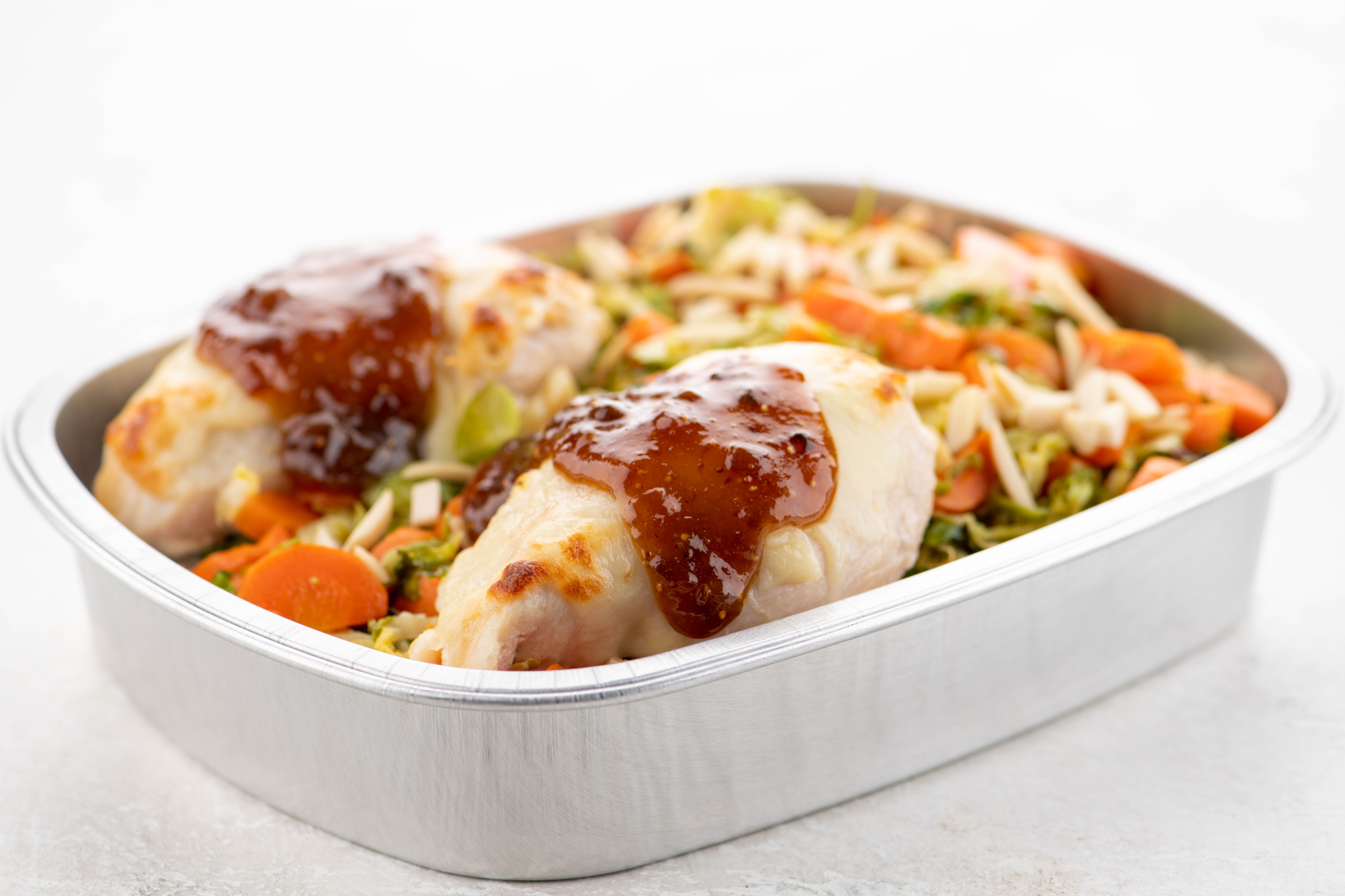 Fig Mostarda Chicken with Carrots, Brussels Sprouts, and Almonds Recipe ...
