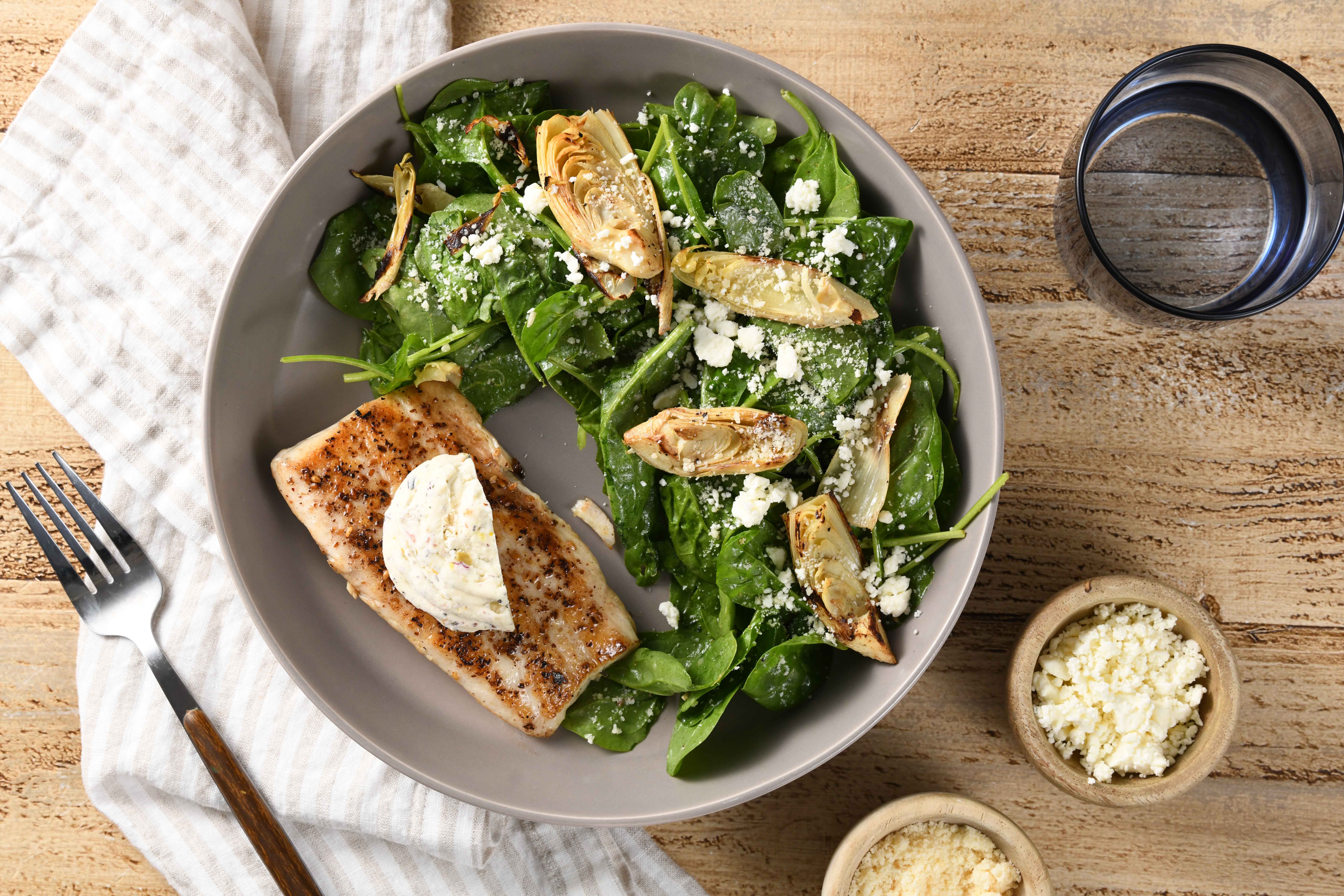 One-Pan Seared Greek-Style Yellowtail Recipe - Home Chef