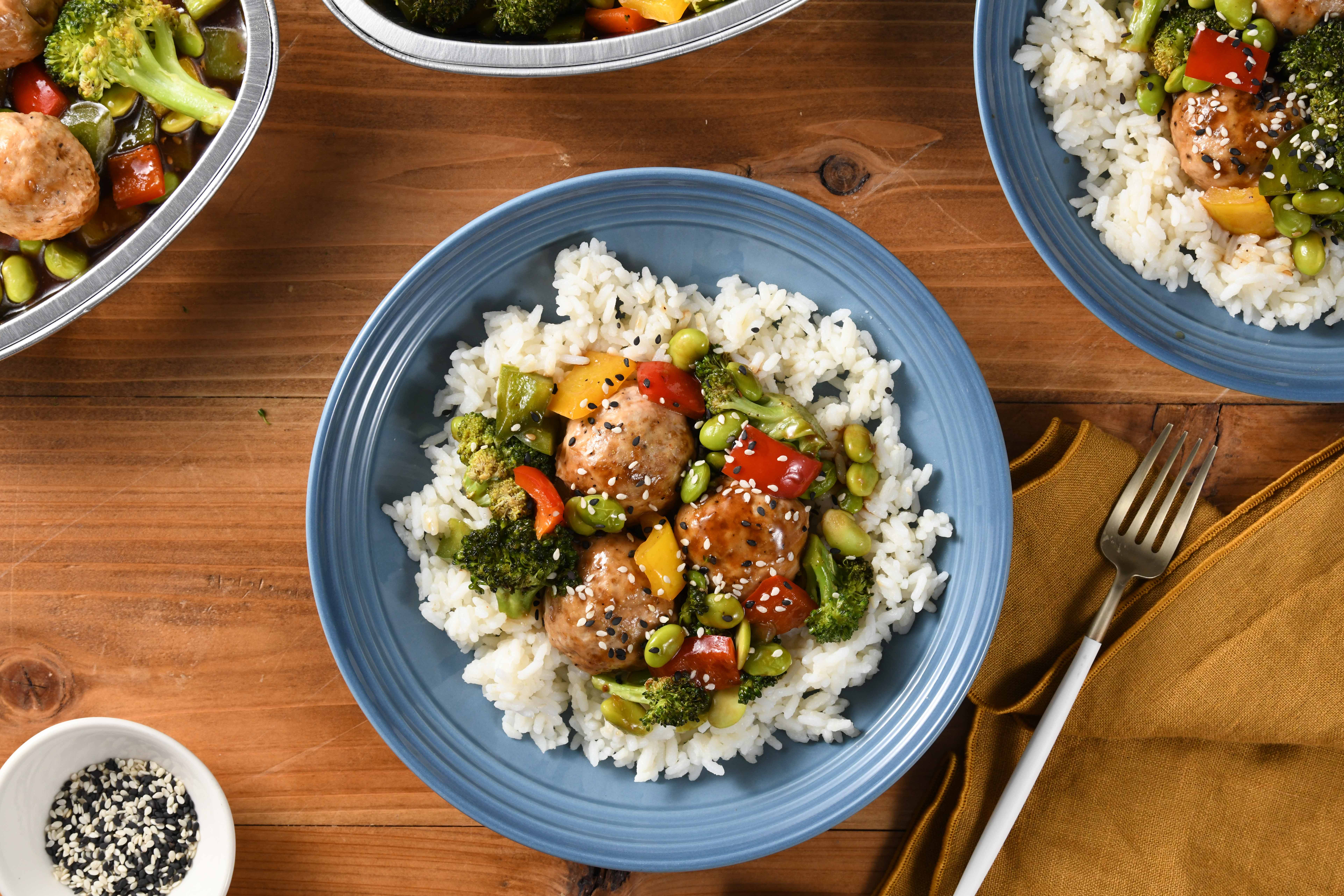 Asian-Style Turkey Meatball Rice Bowl Recipe - Home Chef
