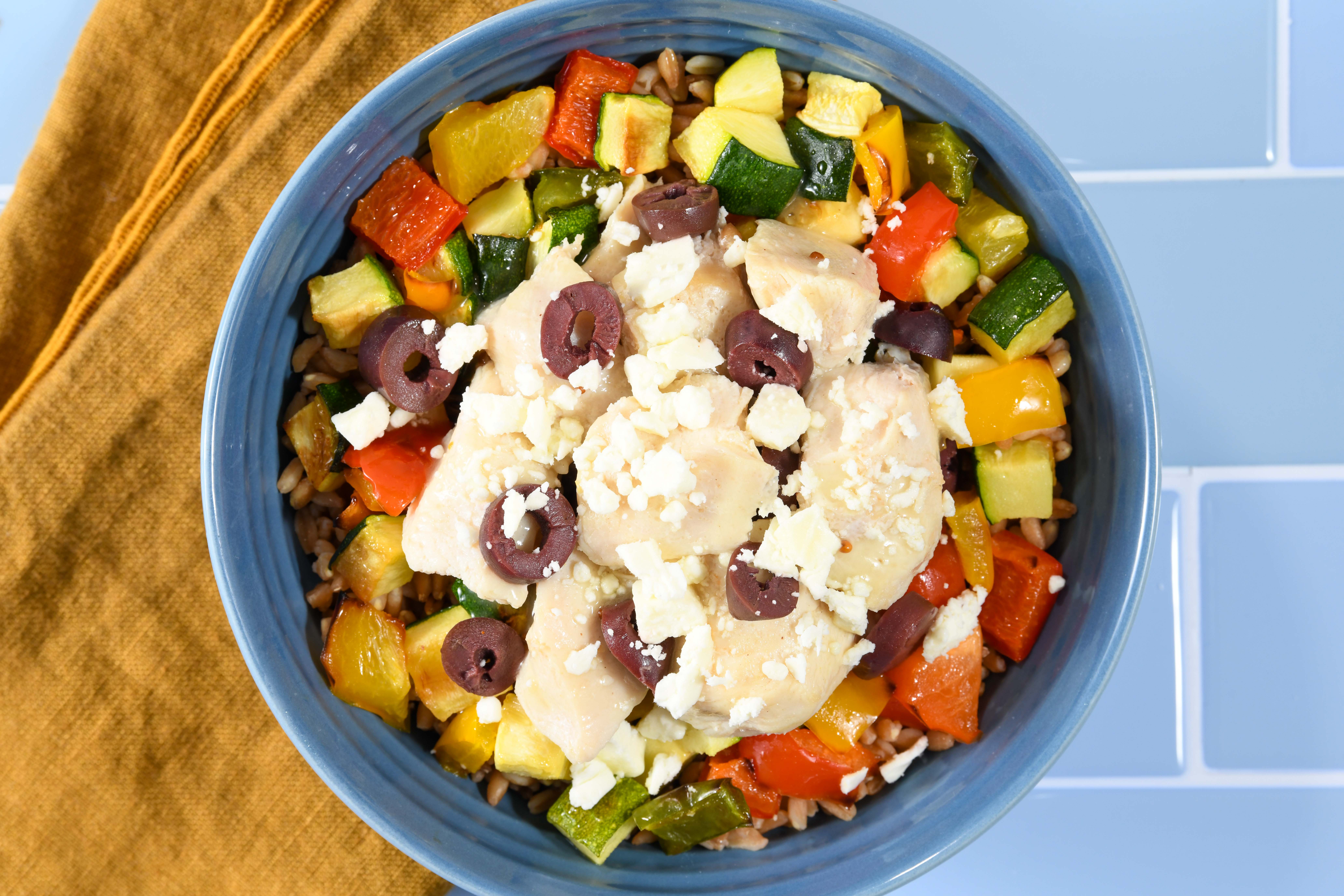Greek-Style Chicken with Farro and Roasted Vegetables Recipe - Home Chef