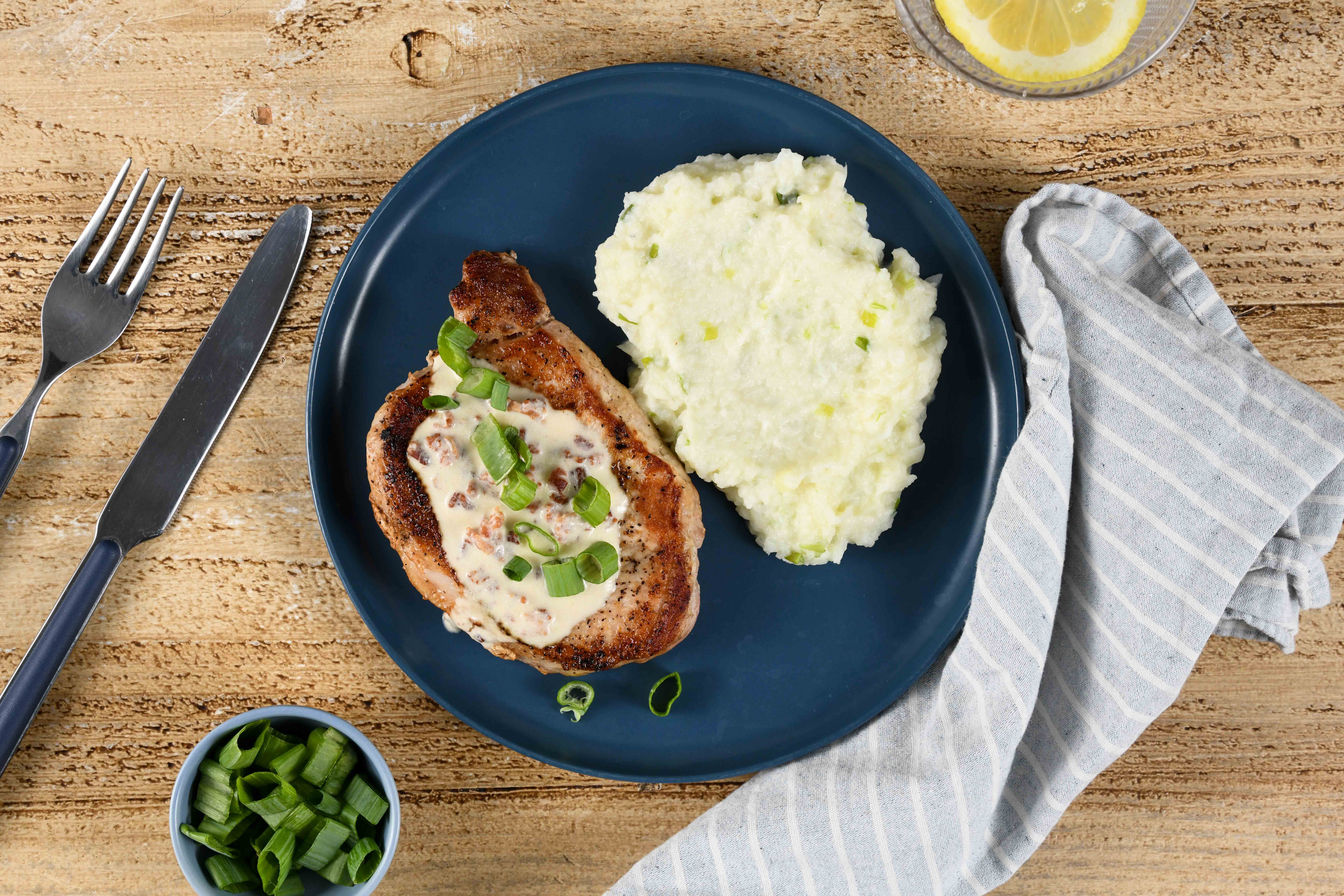 Chive and Bacon-Topped Pork Chop Recipe - Home Chef