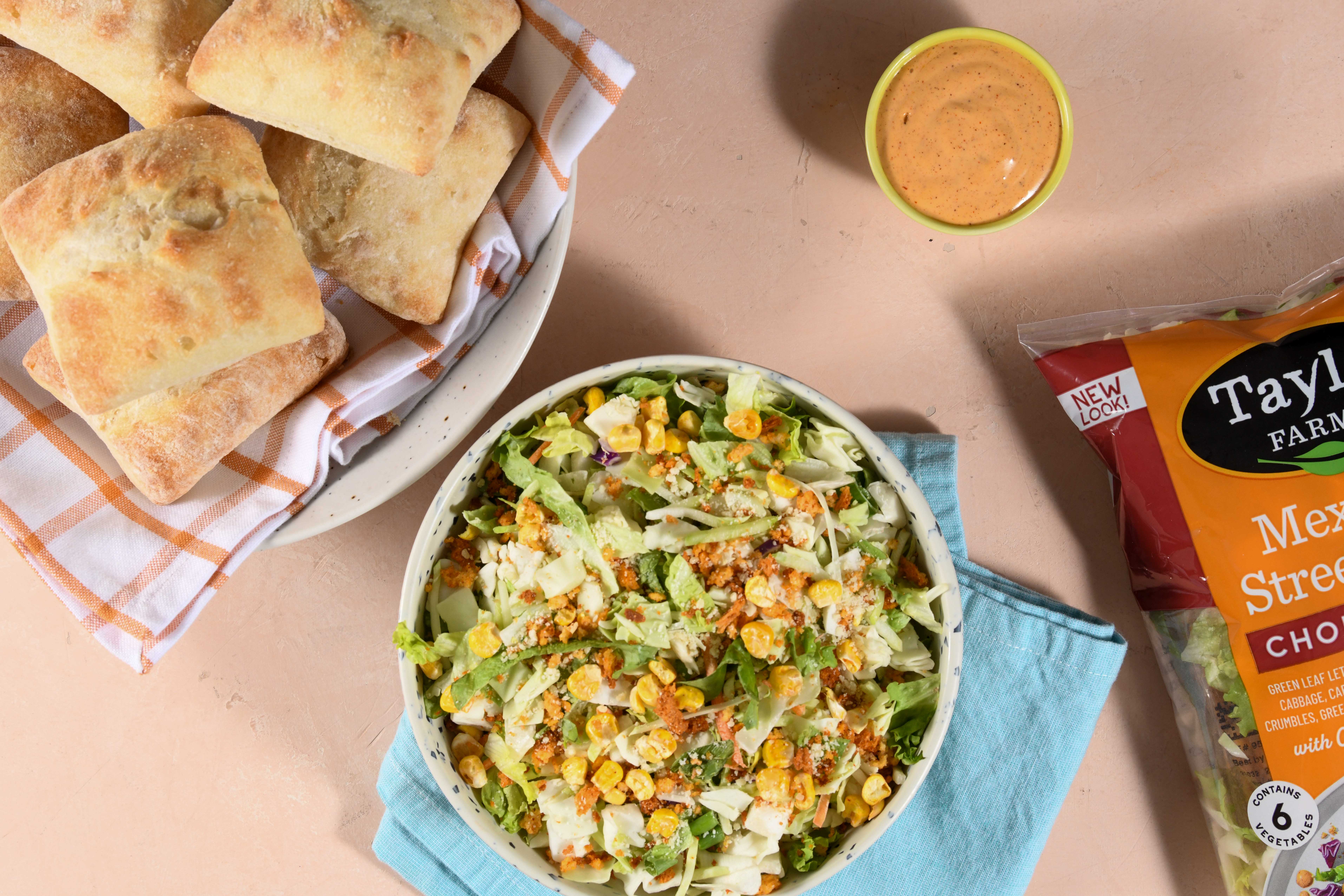 Mexican-Style Street Corn Chopped Salad & Ciabatta Dinner Rolls Recipe ...