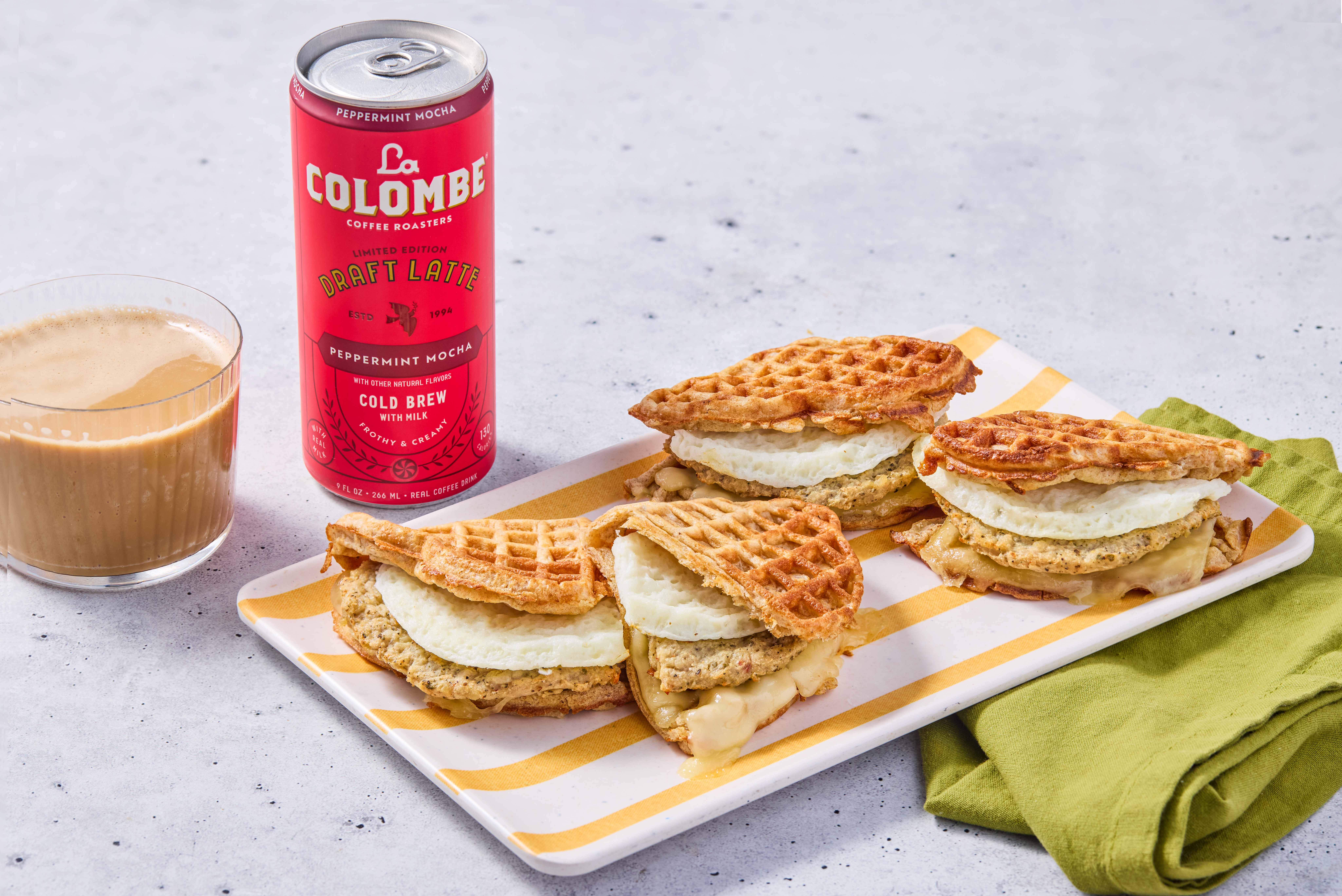 Peppermint Mocha Latte & Egg White, Chicken Sausage & Swiss Waffle ...