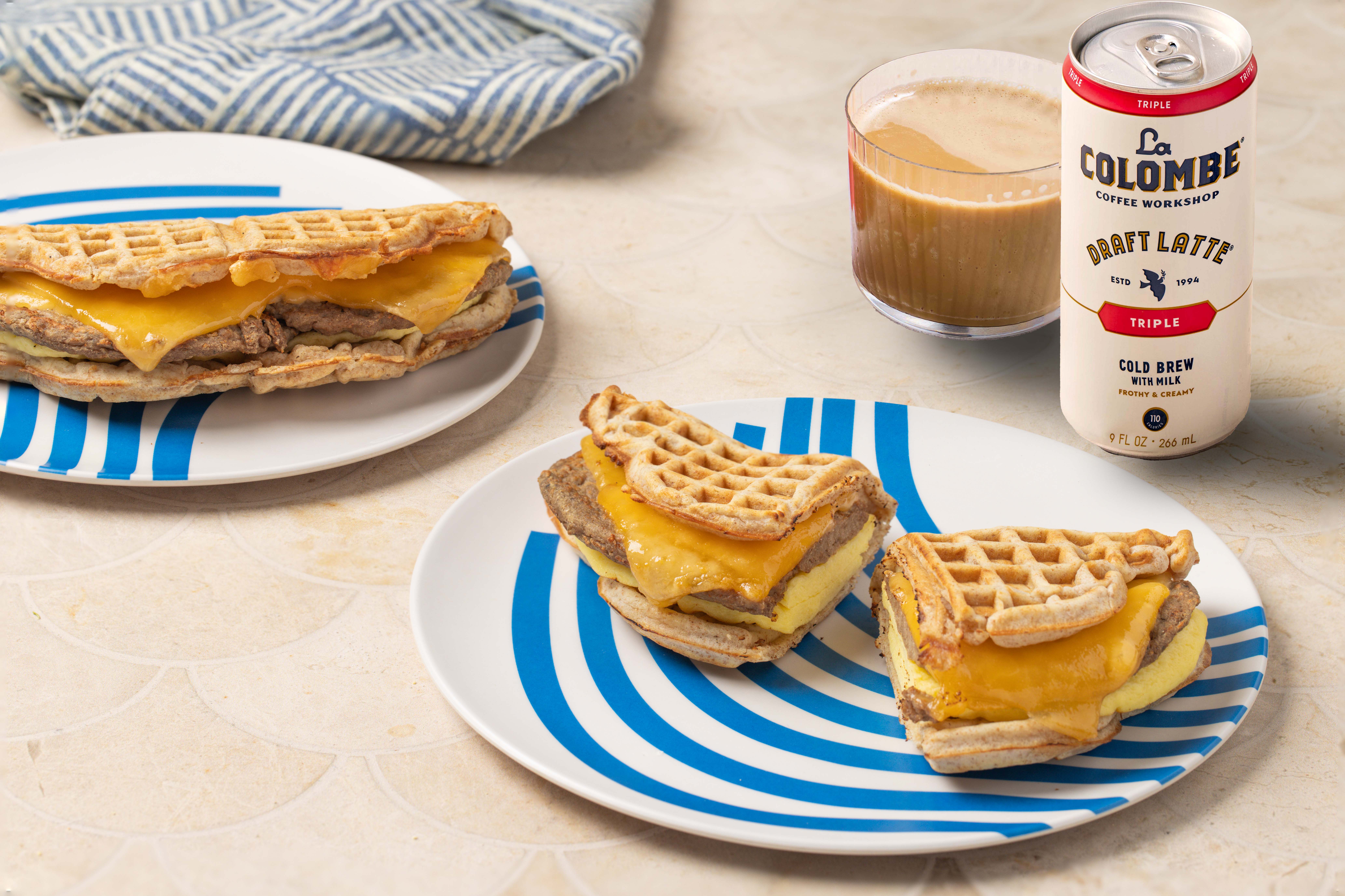 Triple Draft Latte & Egg, Turkey Sausage & Gouda Waffle Sandwich Recipe ...