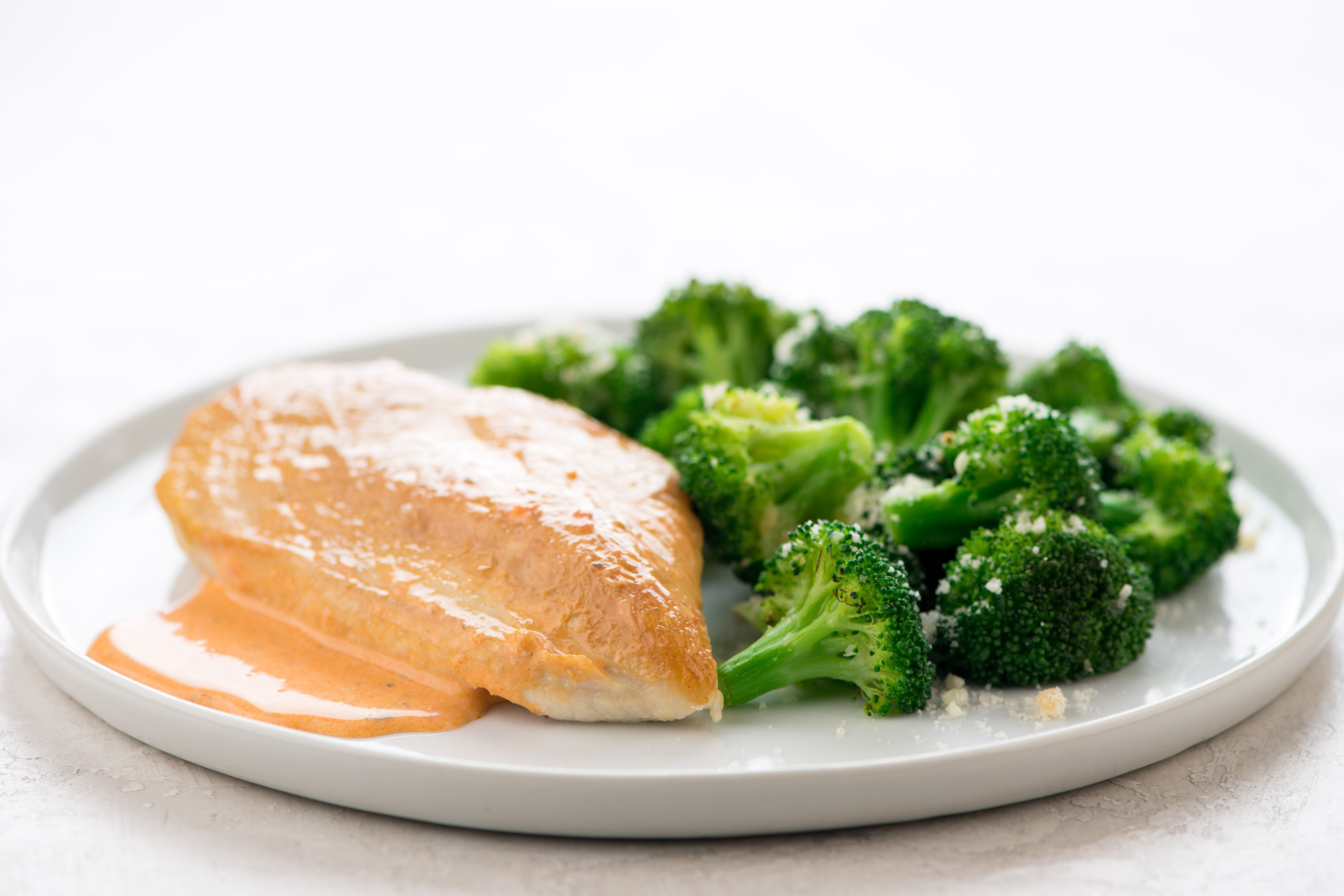 Chicken and Roasted Red Pepper Cream with Parmesan Broccoli Recipe ...