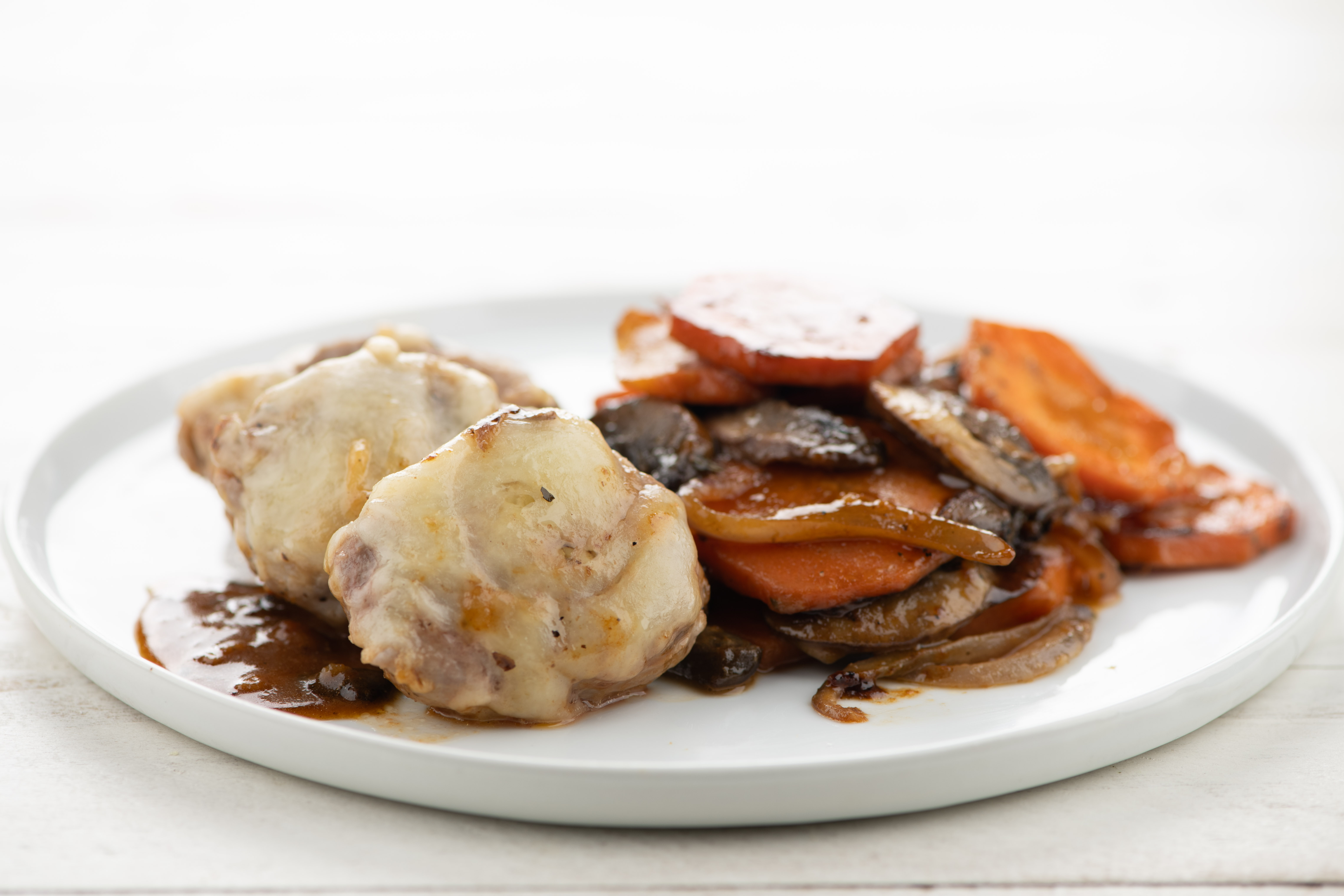 Swiss-Crusted Pork Tenderloin Medallions with Mushrooms & Carrots ...