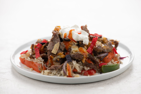 Fajita Steak Strips with Salsa Verde Rice and Tortilla Strips Recipe ...