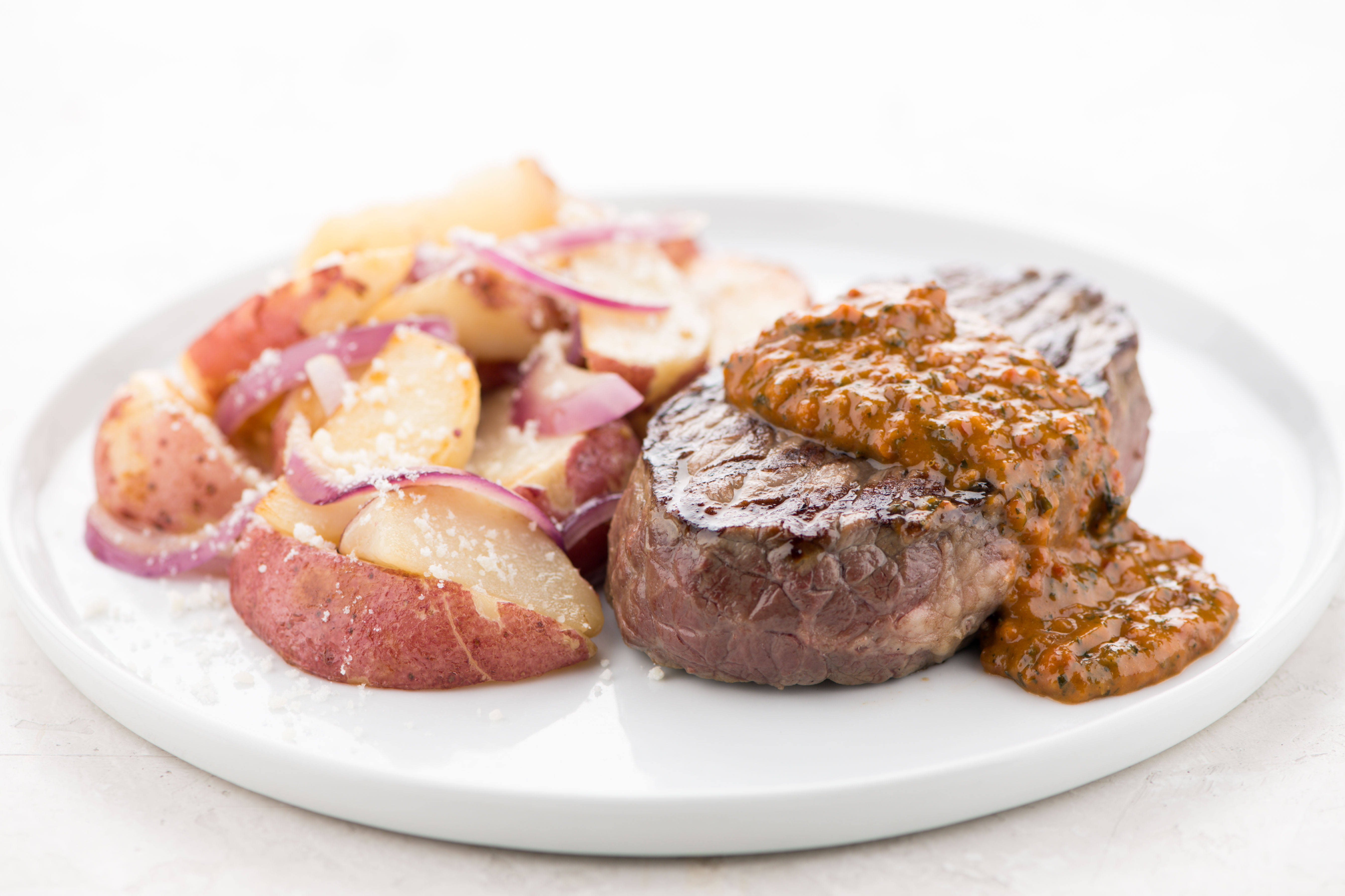 Grilled Tuscan Tomato Steak with Parmesan Potatoes Recipe - Home Chef
