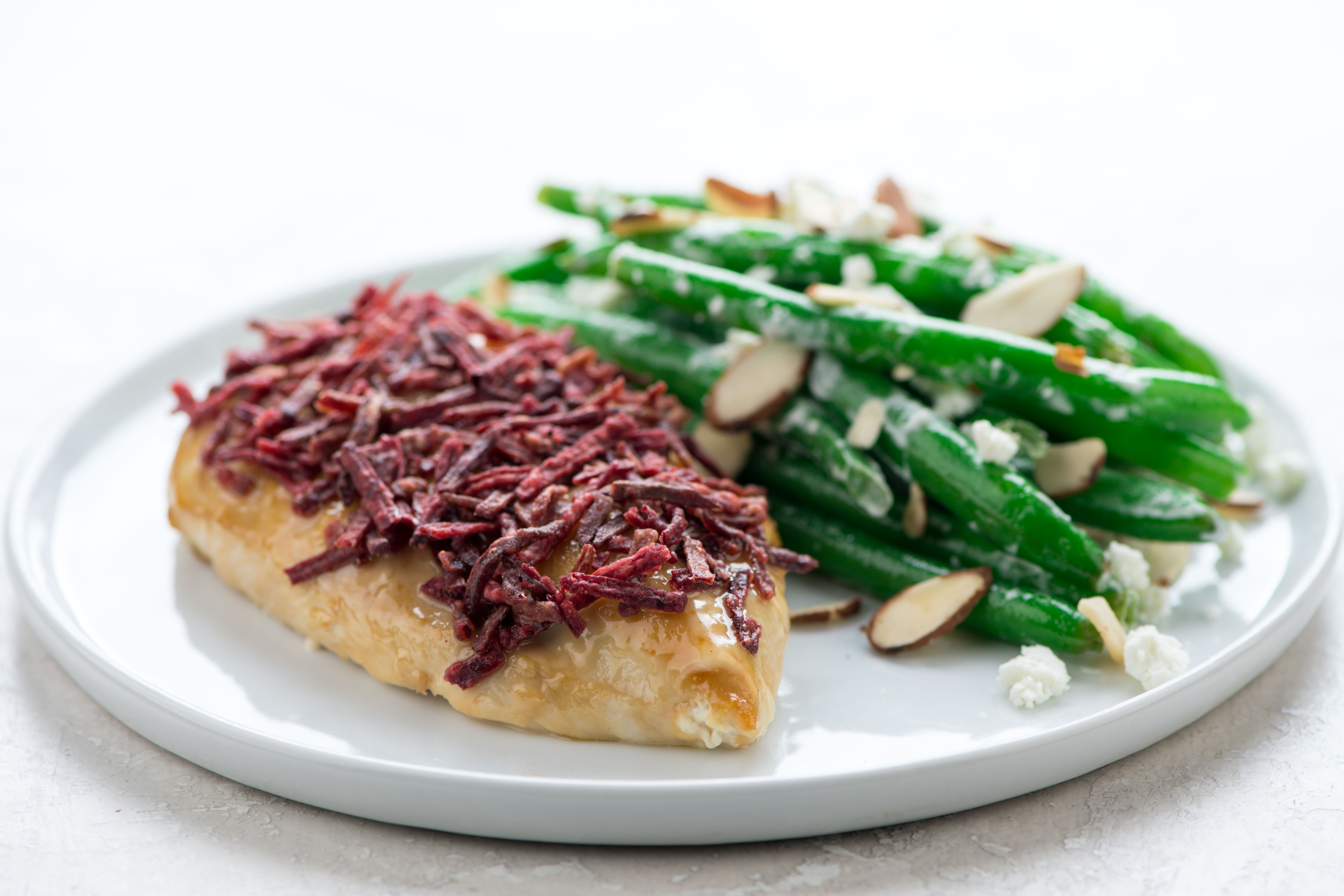 Crispy Beet-Crusted Chicken with Goat Cheese Green Beans Recipe - Home Chef